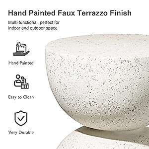 glitzhome Modern Decorative Garden Stool Heavy Duty Patio Sturdy Faux Terrazzo Garden Stool Side Table Plant Table for Indoor Covered Outdoor, 17.75”H, White