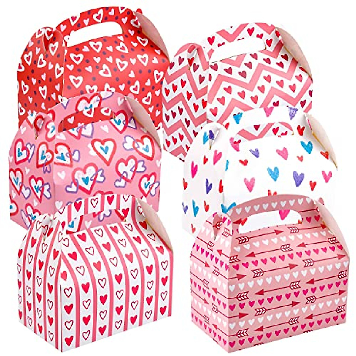 JOYIN 24 Pcs Valentine’s Day Gift Treat Boxes, 6.3 x 5.7 x 3.3 Inch, Cookie Boxes with Colorful Heart shaped Themed Design for Kids Party Favor, Classroom Exchange Prizes, Valentines Candy Boxes