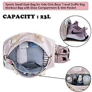 Gym Bag Sports Duffle Bag with Wet Pocket Weekender Overnight Bag with Waterproof Shoe Pouch and Air Hole for Women Girls Travel Foldable Bag (Metallic Beige)