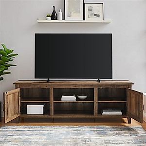 Pemberly Row Farmhouse Rustic Wood Barn Door 70" TV Stand Console with Storage in Rustic Oak