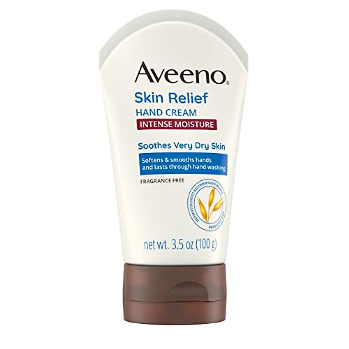 Aveeno Skin Relief Intense Moisture Hand Cream with Soothing Prebiotic Oat for Dry Skin, Sensitive Skin Cream Softens & Smooths Hands & Lasts Through Hand Washing, Fragrance-Free, 3.5 oz