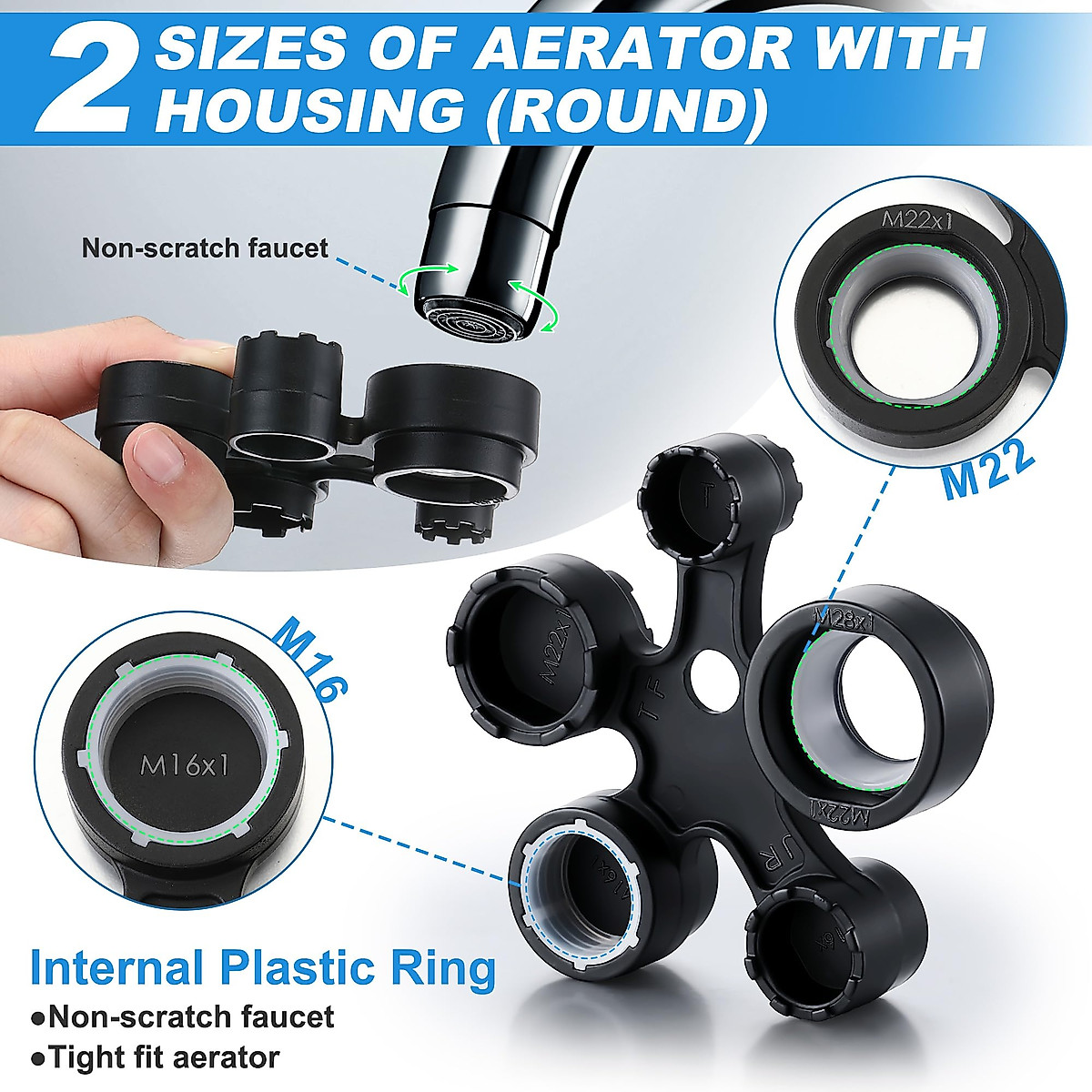 Enhon 13 in 1 Faucet Aerator Removal Tool, Metal Aerator Key Wrench for Hidden TF, TJ, TT, JR, STD and Cut Edge/Round Aerator with Housing M16 M18 M20 M22 M24 M28 (Black Mist)