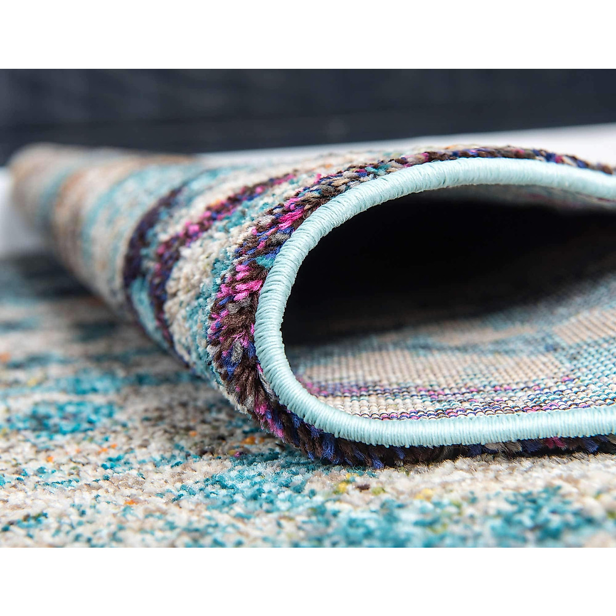 Unique Loom Vita Collection Traditional Over-Dyed Saturated Floral Medallions Area Rug (3' 3 x 5' 3 Rectangular, Turquoise/Ivory)