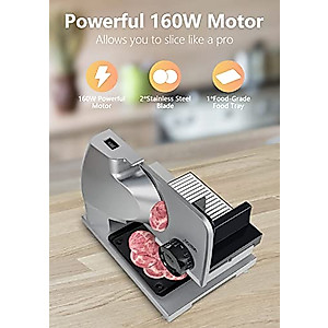 OSTBA Die-Cast Electric Deli Food Slicer with Two Removable Stainless Steel Blades,0-23mm Adjustable Thickness Meat Slicer for Home, Food Slicer Machine with Food Tray,160W