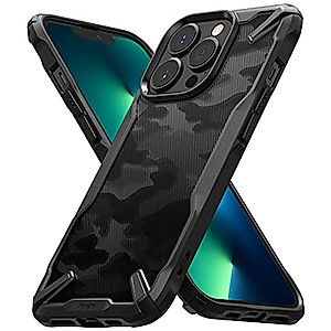Ringke Fusion-X Compatible with iPhone 13 Pro Max Case, Camouflage Design Hard Back Heavy Duty Shockproof Advanced Protective TPU Bumper Phone Cover - Camo Black