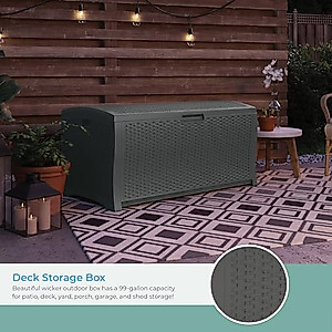Suncast 122-Gallon Extra Large Resin Wicker Outdoor Storage Deck Box, Peppercorn