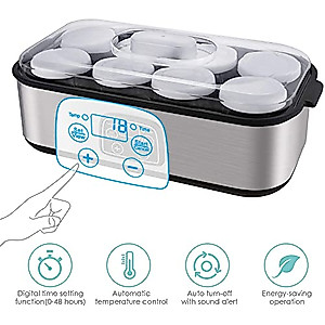 Yogurt maker, Automatic Digital Yogurt Maker Machine with LCD Display, 8 Glass Jars 48 Ozs, Stainless Steel Design,Auto Temp Control