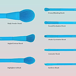TEXAMO Makeup Brush Set for Powder, Contour, Blush, Highlighter, Eyeshadow, Eyebrow, Concealer, Blending, Premium Synthetic Makeup Brush with Pouch Set of 8, Blue