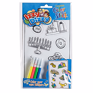 Hanukkah Color and Stick - Color Your Own Stickers - Includes 4 Markers - Hanukah Arts and Crafts - Gifts and Games - Izzy 'n' Dizzy