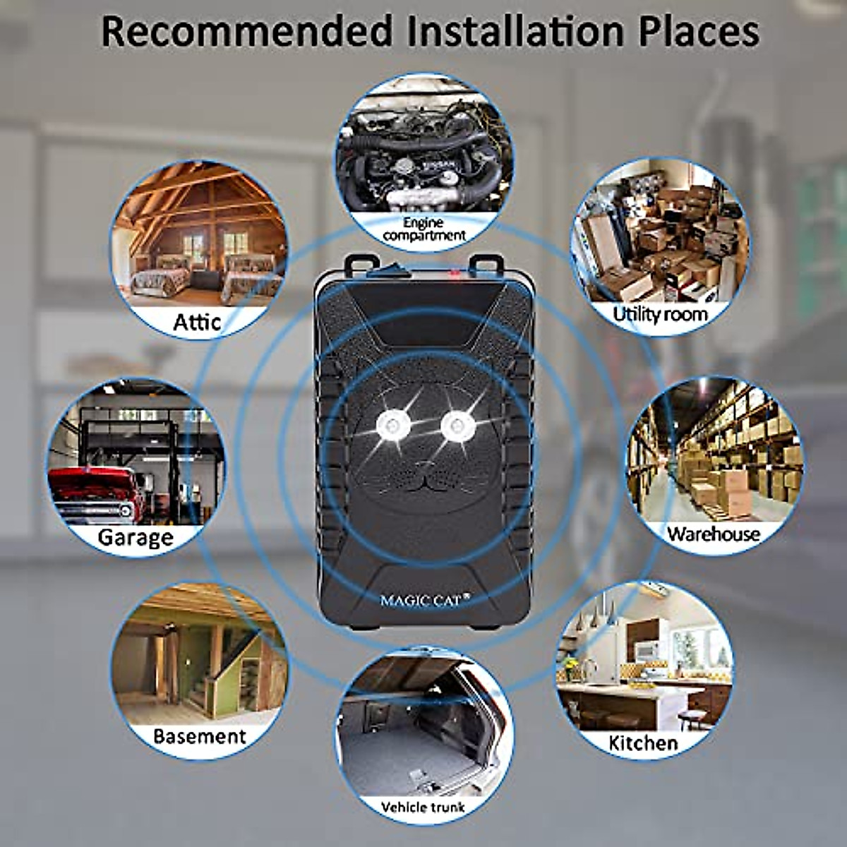 MAGIC CAT Under Hood Animal Repeller Rodent Repellent, Ultrasonic Battery Operated Rat Deterrent with LED Strobe Lights, Rodent Defense Vehicle Protection for 12V 24V Car Truck RV, 2 Pack