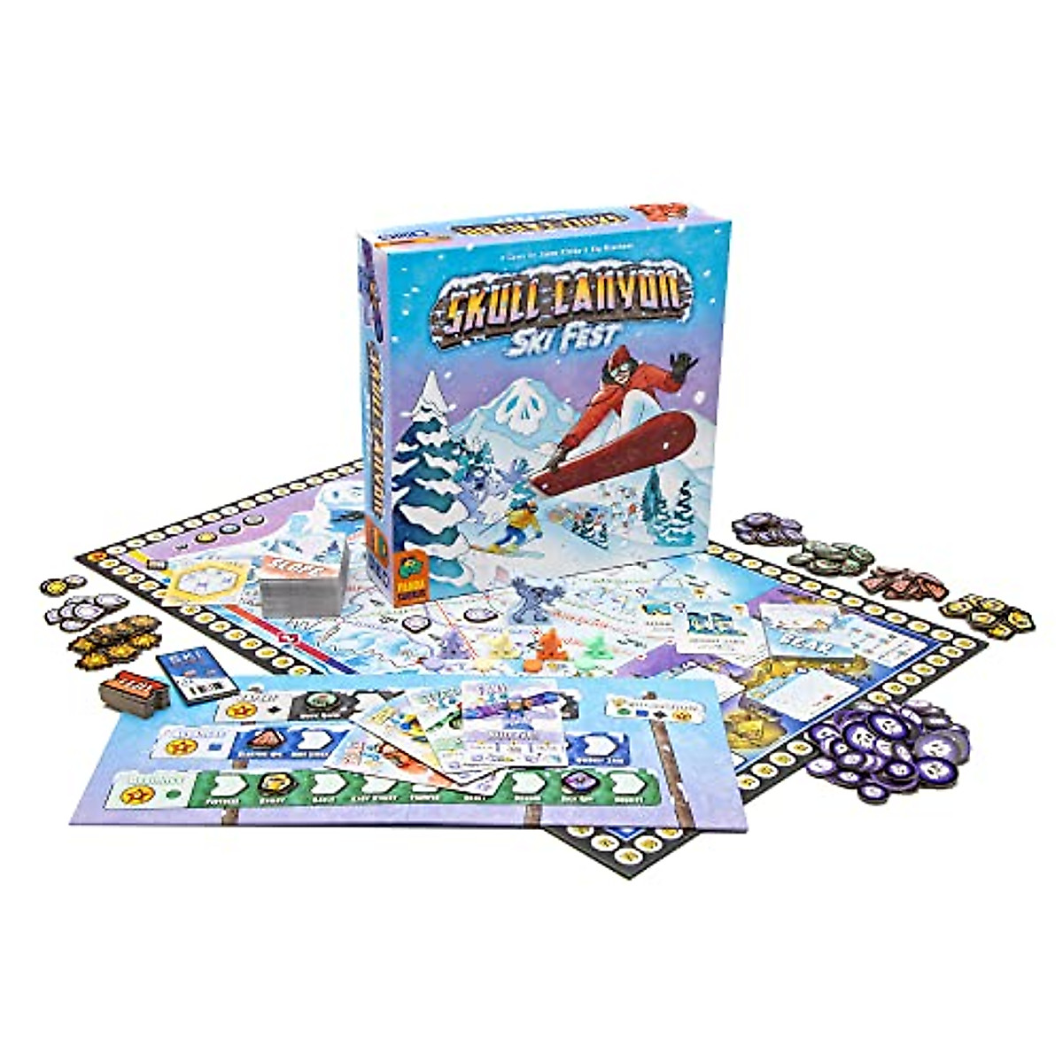 Skull Canyon Ski Fest Board Game - Race Down the Slopes and Conquer the Mountain! Strategy Game for Kids and Adults, Ages 14+, 2-4 Players, 45-90 MInute Playtime, Made by Pandasaurus Games
