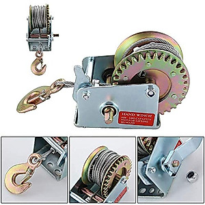 SoB 600lbs Capacity Heavy Duty Hand Winch, Hand Crank Strap Gear Winch with 8m Steel Wire, Manual Operated Two-Way Ratchet ATV Boat Trailer Marine (600LBS)