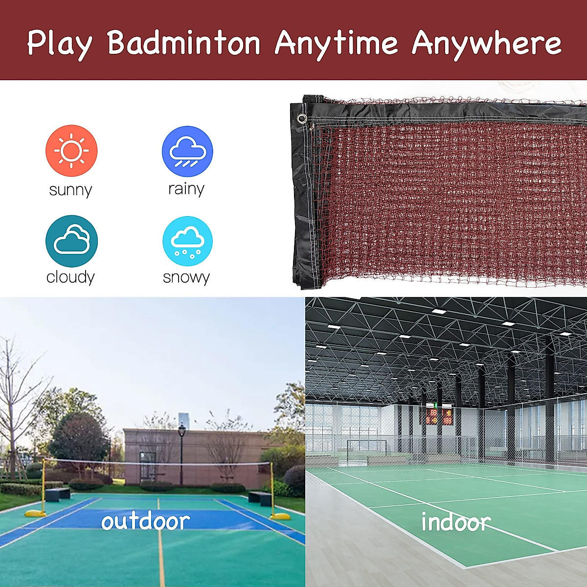 Sanung Badminton Net, Standard Size All-weather Volleyball Badminton Net Replacement for Indoor Outdoor Use, Portable Badminton Mesh Net with Storage Bag