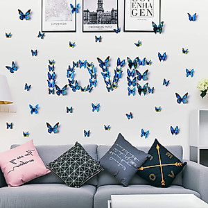 LiveGallery 72 PCS Blue Removable 3D DIY Beautiful Butterfly Wall Decals Blue Butterflies Art Decor Wall Stickers Murals for Kids Baby Boy Girls Bedroom Classroom Offices (Blue)