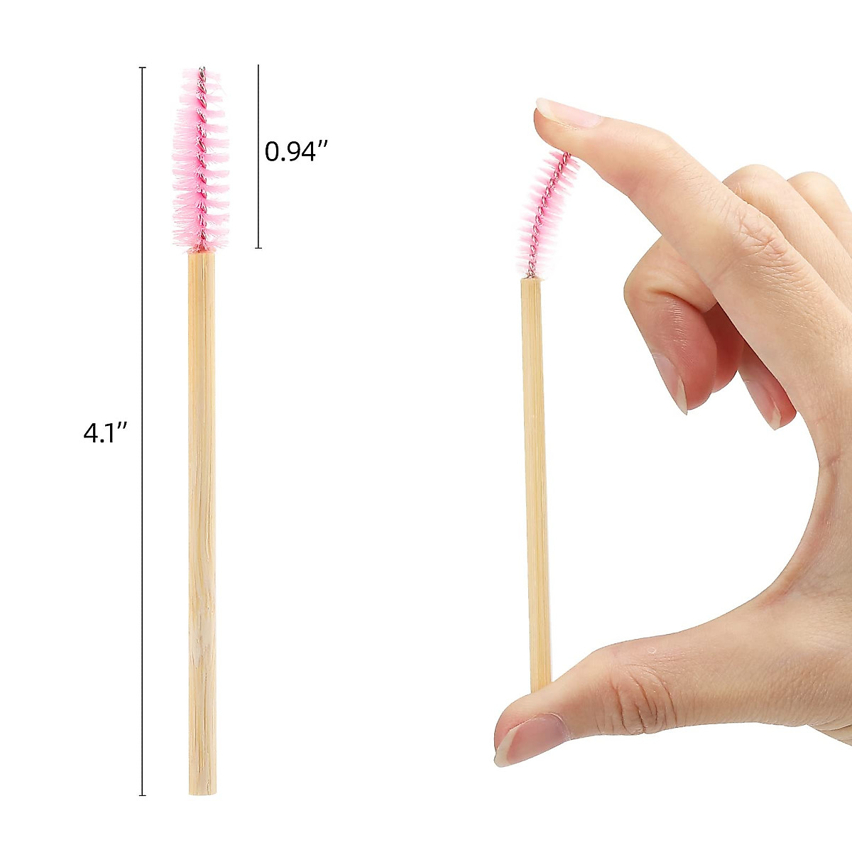 100 Pcs Disposable Mascara Wands, Bamboo Spoolies Brush for Eyelash Extensions, Spooly Eyelash Eyebrow Brushes Lash Wand Applicator Makeup Kits, Pink