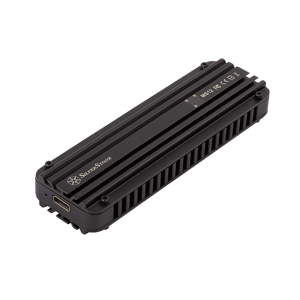 Silverstone MS12, 20Gbps SuperSpeed+ USB 3.2 Gen 2x2 Type-C to NVMe M.2 SSD Enclosure, Aluminum, Black, SST-MS12