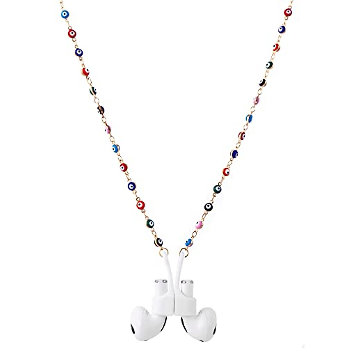 Female Magnetic Anti-Lost Straps Holder Gold Chain Colorful Eye Beads Necklace Leash String for Airpods Pro 3 2, 72cm (Colorful Beads), 28.35X0.43X0.43inches (FDL-001)