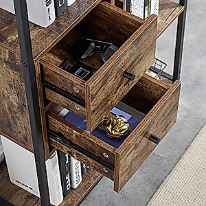 VECELO Bookshelf/Bookcase,Open Book Shelf with Middle Drawers Storage Organizer for Living Room,Home Office