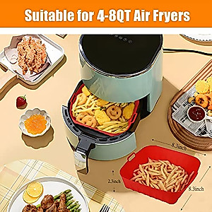 2-Pack Air Fryer Silicone Liners Square, 8.3 inch Silicone Air Fryer Basket or Liners for 4 to 8 QT Reusable Air Fryer Pot for Oven Microwave Accessories (Red+Orange)
