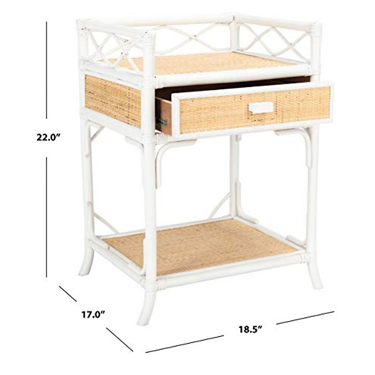 Safavieh Home Collection Rumi White and Natural Rattan 1-Drawer 1-Shelf Nightstand