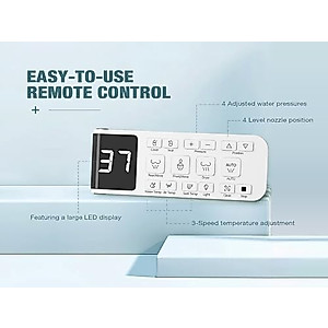 MEJE #001U-Electronic Bidet Seat for Elongated Toilets with Remote Control, Temperature Display Heated Toilet Seat,Auto Open and Close,Warm Air Dryer and Temp Controlled Wash Functions (White)