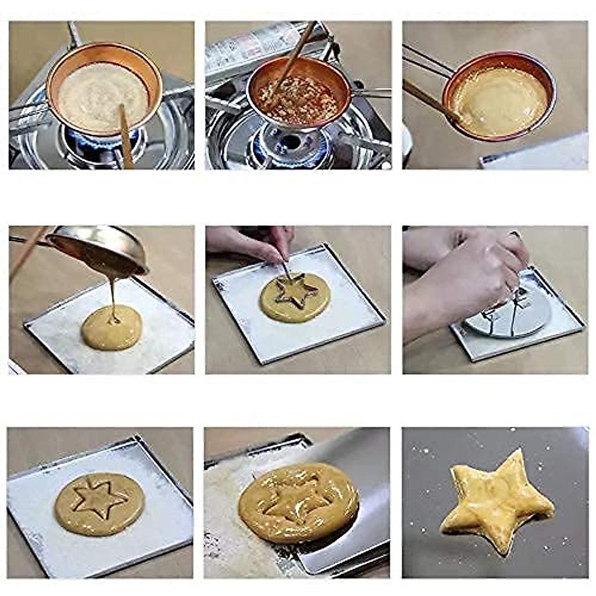 [LENITH] Dalgona Korean Squid Game Sugar Candy Cookies Stainless Copper Plate Making Tools 9pcs Set