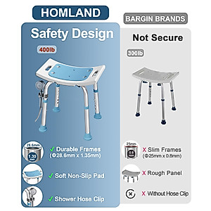 HOMLAND Shower Chair for Inside Shower, FSA/HSA Eligible 400 lbs Adjustable Shower Stool with Suction Feet, Shower Seat for Inside Tub Bathroom Bench Bath Chair for Elderly and Disabled