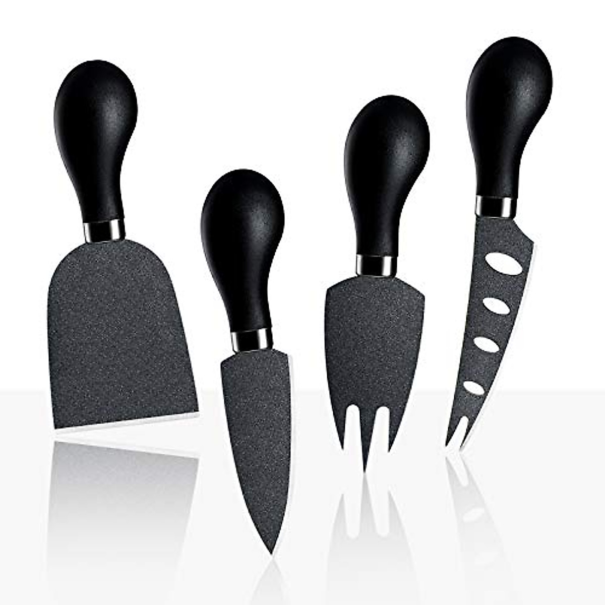 hecef Cheese Knife Set of 4, Non-Stick Coated Gift Set for Christmas, Anniversary, Party, Housewarming, Picnic, Birthdays, Wedding(Black)
