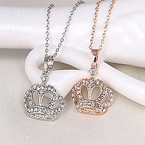 TenDollar Charm Wedding Queen Long Chain Rhinestones Crystal Crown Pendant Necklace (Gold)