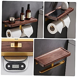 Zerodeko 1 PC Roll Paper Towel Holder Wooden Toilet Paper Holder Paper Towel Roll Holder No Nail Wall Hangers Toilet Paper Storage Paper Towel Wall Mount Tissue Roll Rack Brown Walnut Shelf