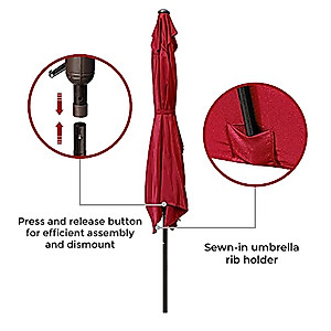 LAUREL CANYON Rectangular Patio Umbrella Market Table Umbrellas Outdoor Umbrella with Push Button Tilt and Crank for Lawn, Garden, Deck, Backyard & Pool, 6.5 x 10ft, Red