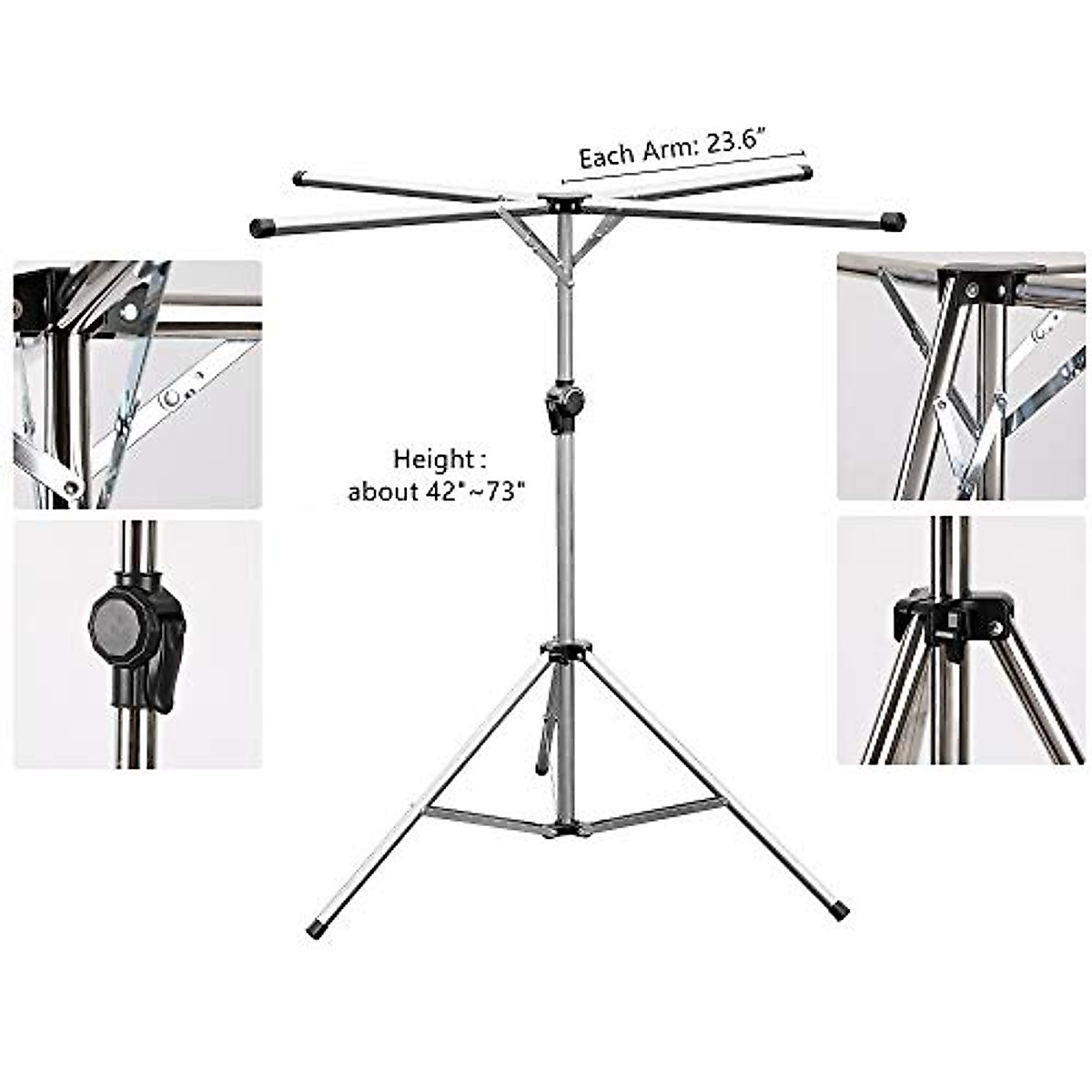 PENGKE Foldable Clothes Drying Laundry Rack Portable Space Saving, Adjustable High Capacity 4 Poles Stainless Steel Laundry Drying Rack