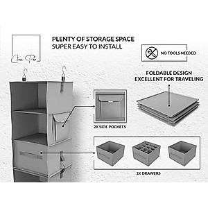 Chez Pao 6-Shelf Hanging Closet Organizer with 3 Drawers & 3 Shelves - Closet Organizers and Storage - Closet Organization - Incl. 2 Packing Cubes