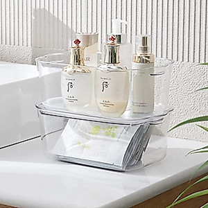 ANMINY 3PCS Clear Plastic Storage Bins Stackable Lidded Storage Boxes Baskets Cubes with Handles Removable Lids Decorative Home Kitchen Closet Shelf Organizer Clothes Towel Blanket Kid Toy Containers