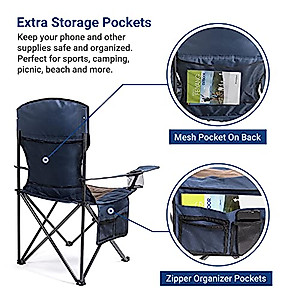 AsterOutdoor Camping Folding Chair Padded Quad Arm Chair with Large Cup Holders, Side Organizer & Back Pocket for Outdoor, Camp, Indoor, Patio, Fishing, Supports 350lbs