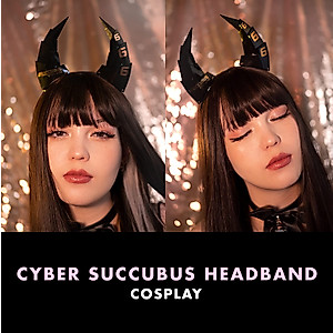 MOEFLAVOR Cyber Succubus Headband | Devil Horns Kawaii Anime Cyberpunk Head Band Matches Any Halloween and Cosplay Costume