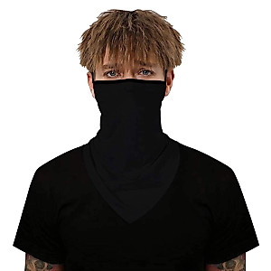 Kyerivs 2 Pieces Black and Gray Face Mask Reusable Washable Cloth Bandanas Women Men Neck Gaiter Cover Ear Loops for Dust