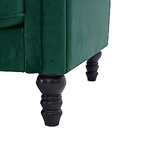 Classic Sofa Couch Mid Century Upholstered Velvet Fabric Tufted Sofa with Scroll Arms for Living Room Bedroom Apartment (Green) (CY001)