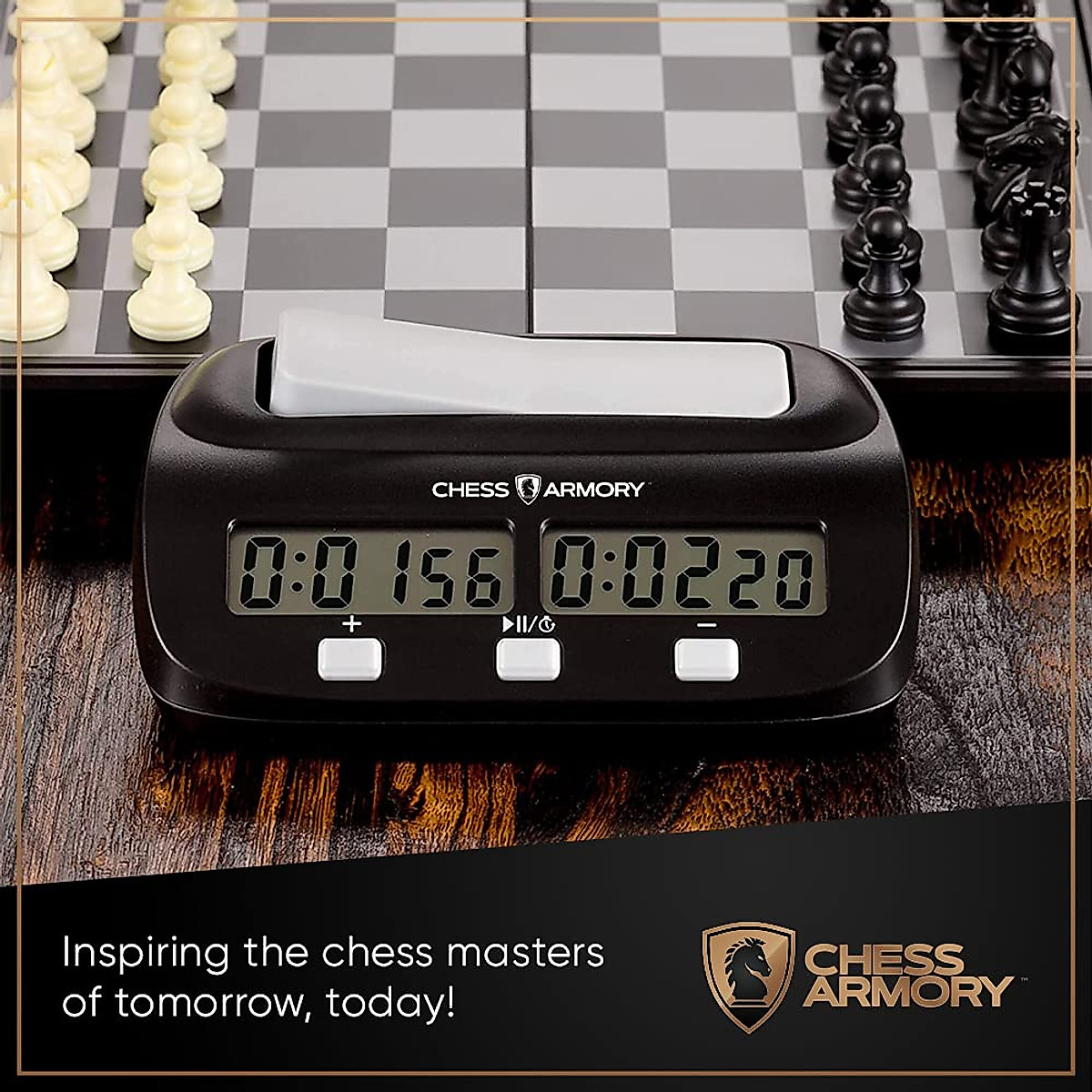 Chess Armory 15 inch Wooden Chess Set and Chess Clock Bundle for Kids and Adults