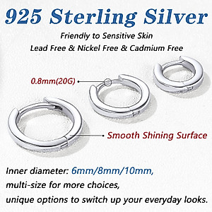 Male Hoop Earrings 8mm Small Cool Hoops Sterling Silver Huggie Sleeping Ear Accessories