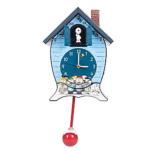 Mark Feldstein & Associates Peanuts Gang Snoopy Linus Lucy ICY Blue 17 x 9 Christmas Cuckoo Clock