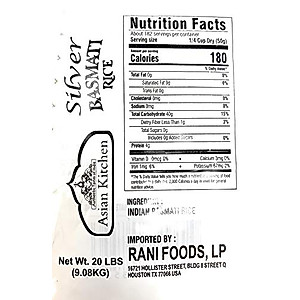 Asian Kitchen Silver White Basmati Rice Extra Long Aged 20lbs (9.08kg) ~ All Natural | Gluten Friendly | Vegan | Indian Origin | Export Quality