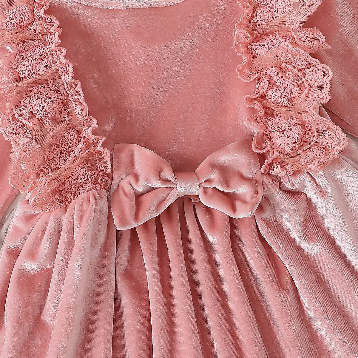 Toddler Baby Girls Velvet Tutu Dress Ruffle Long Sleeve Princess Pageant Christmas Party Dresses + Headband Fall Winter Clothes Infant Birthday Playwear Dresses Outfits Pink + Headband 6-9 Months