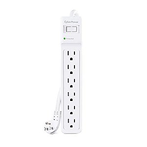 CyberPower B615 Essential Surge Protector, 1500J/125V, 6 Outlets, 15 ft Power Cord, White