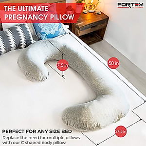 FORTEM Pregnancy Pillow for Maternity, C Shaped Full Body Pillow w/ Knee & Neck Support, Washable Cover