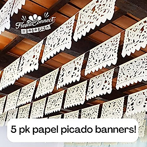 Cream Papel Picado Banners, Mexican tissue papel picado, Neutral weddings/fiesta party decorations, Off white Mexican cut out garland made from tissue paper, Pre-assembled on string for easy hanging ws001