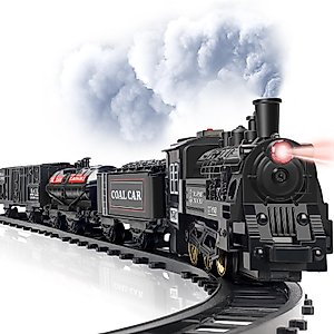 Train Set - Electric Train Toy Gift for Boys Girls,with Railway Kits,Steam Locomotive,Transport Vehicle &Tracks, Light,Smokes & Sound,Christmas Train Gifts for 3 4 5 6 7 8+ Year Old Kids