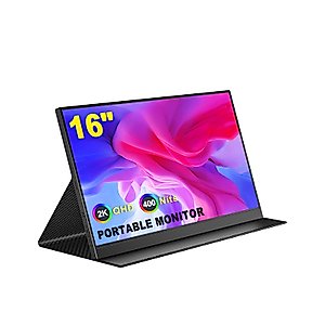 CNBANAN 2K Portable Monitor 60Hz, 16" Portable Screen IPS 2560x1600 QHD USB-C&HDMI 400 Nits 100% RGB 1200:1 FreeSync VESA Ultra Slim External Monitor for Laptop Mac Phone Xbox Game (Matte)