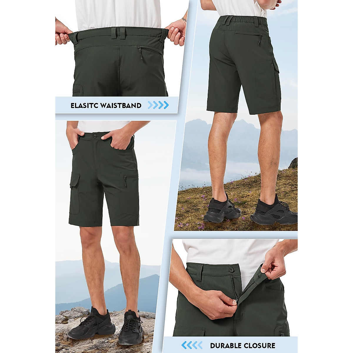 Hiauspor Men's Hiking Cargo Shorts 9"/10" Quick Dry Lightweight Waterproof for Golf Tactical Fishing Casual with 6 Pockets (Army Green, 34)