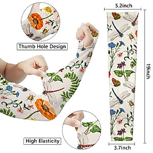 Minxiang Dragonfly Floral Gardening Sleeves Sun Protection Cooling Sleeves for Women Men Sun Protection Vintage Arm Sleeve to Covers with Thumb Hole